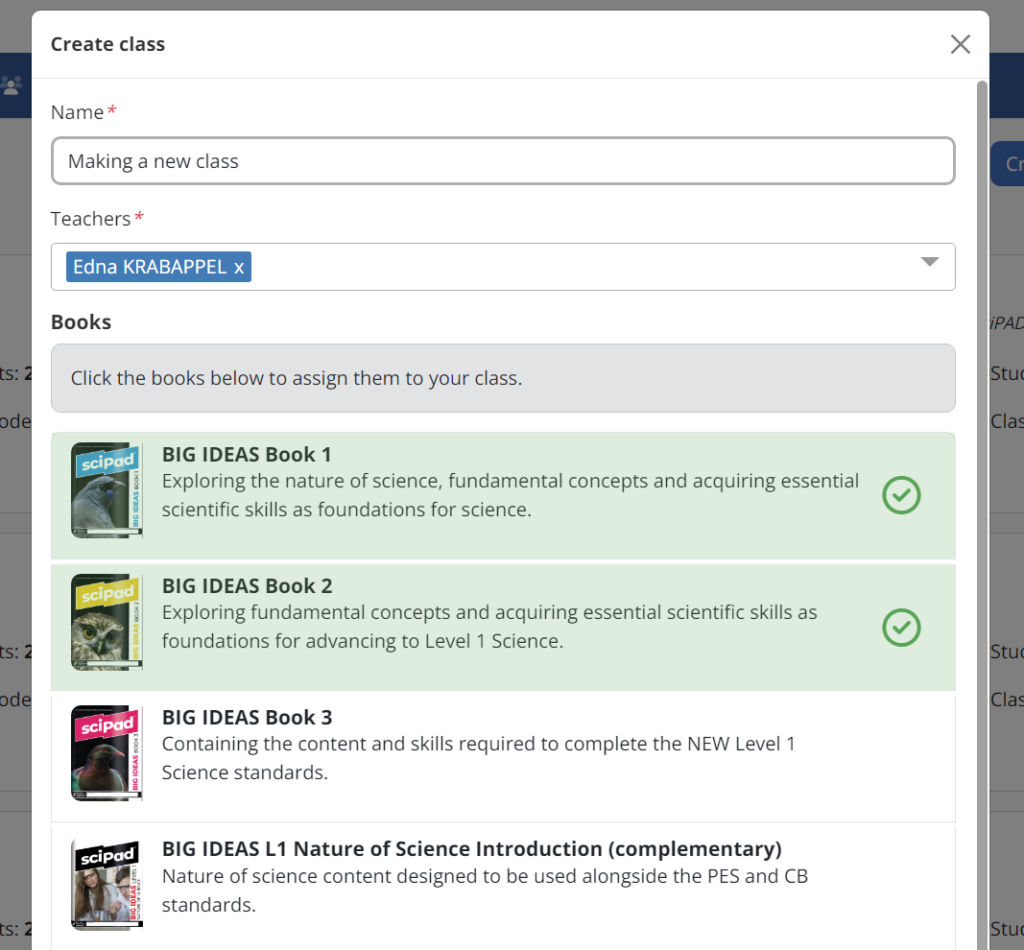 Class Creation – sciPAD Online New Zealand